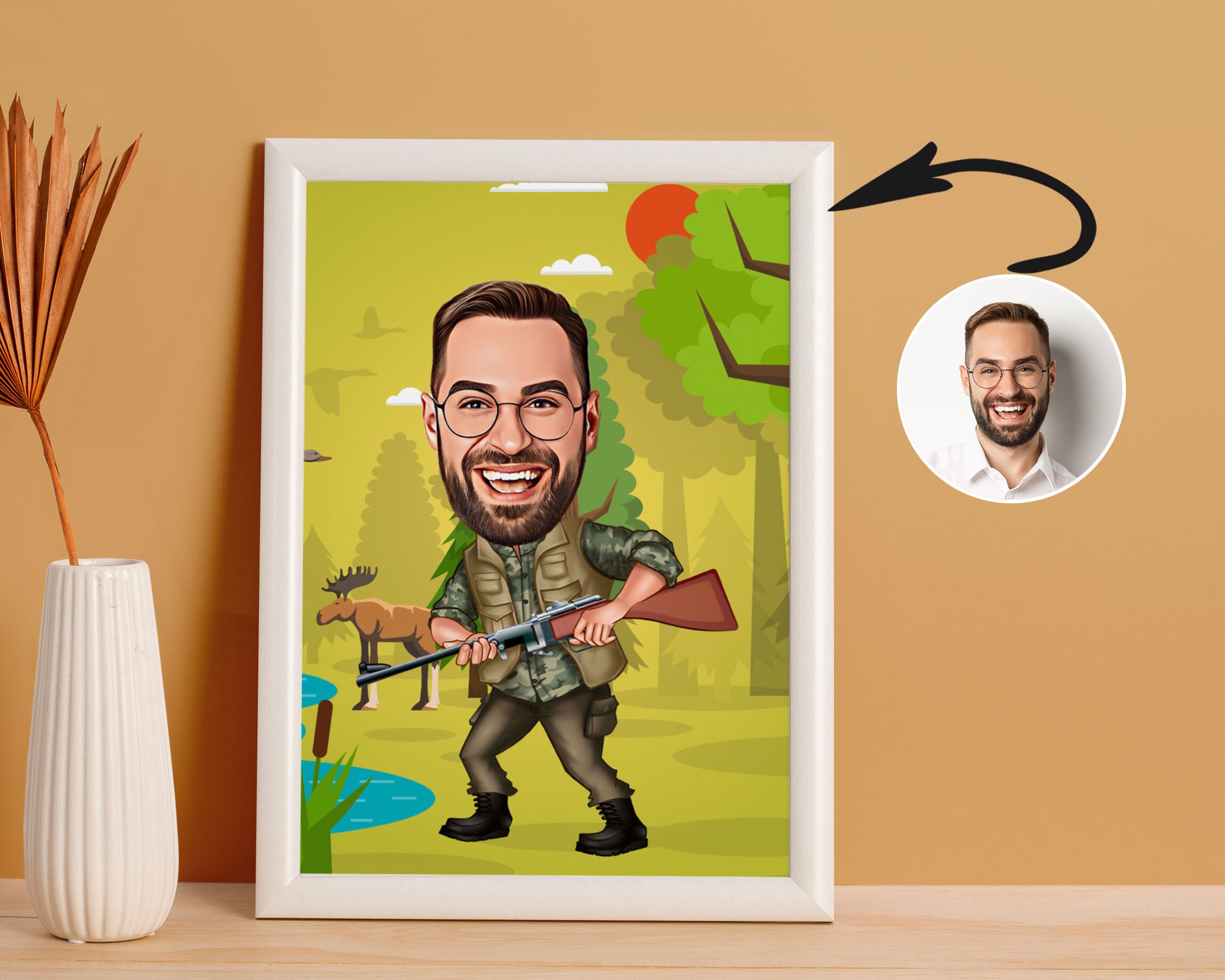 Custom Hunter Cartoon Portrait, Hunter Portrait, Gift for Hunter ...