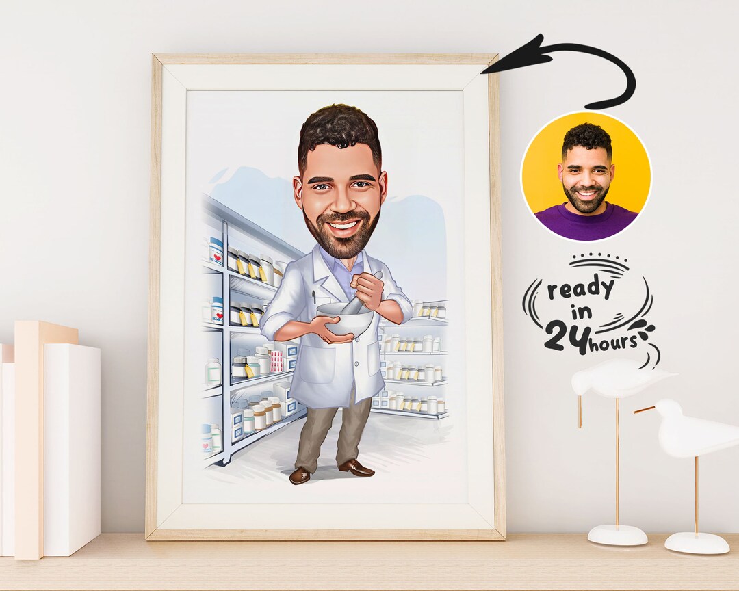 Custom Male Pharmacist Cartoon Portrait, Pharmacist Portrait, Gift for ...