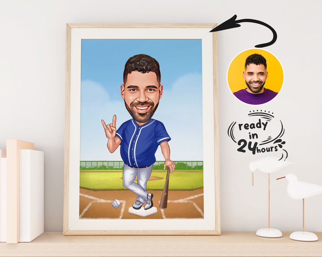 Personalized Baseball Player Cartoon Portrait, Baseball Caricature ...
