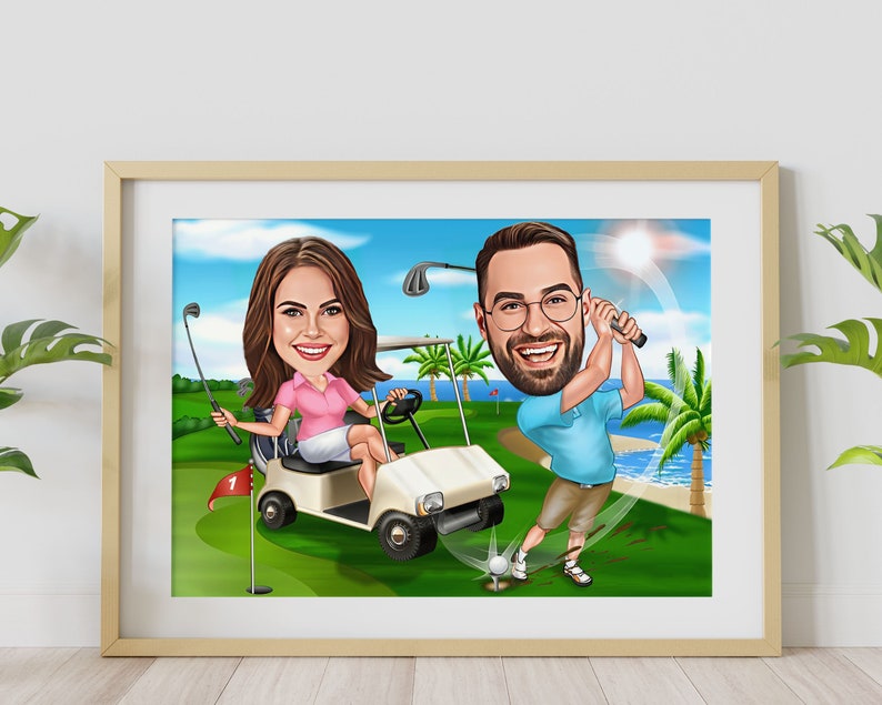 Custom Golfer Couple Cartoon Portrait Couple Portrait Gift - Etsy