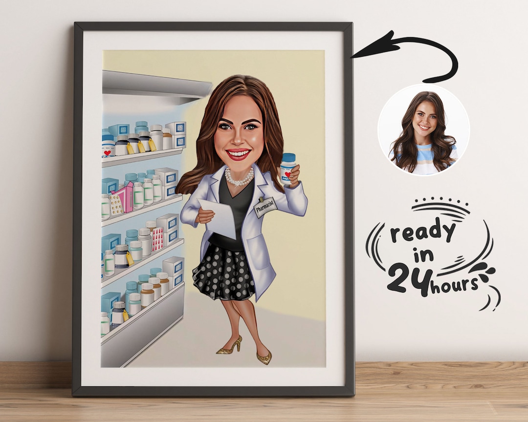 Custom Woman Pharmacist Cartoon Portrait, Pharmacist Portrait, Gift for ...