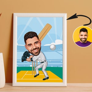 Custom Cricket Player Cartoon Portrait, Cricket Caricature, Gift for ...