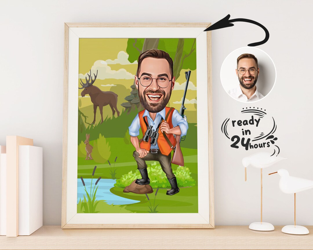 Custom Hunter Cartoon Portrait, Hunter Portrait, Gift for Hunter ...