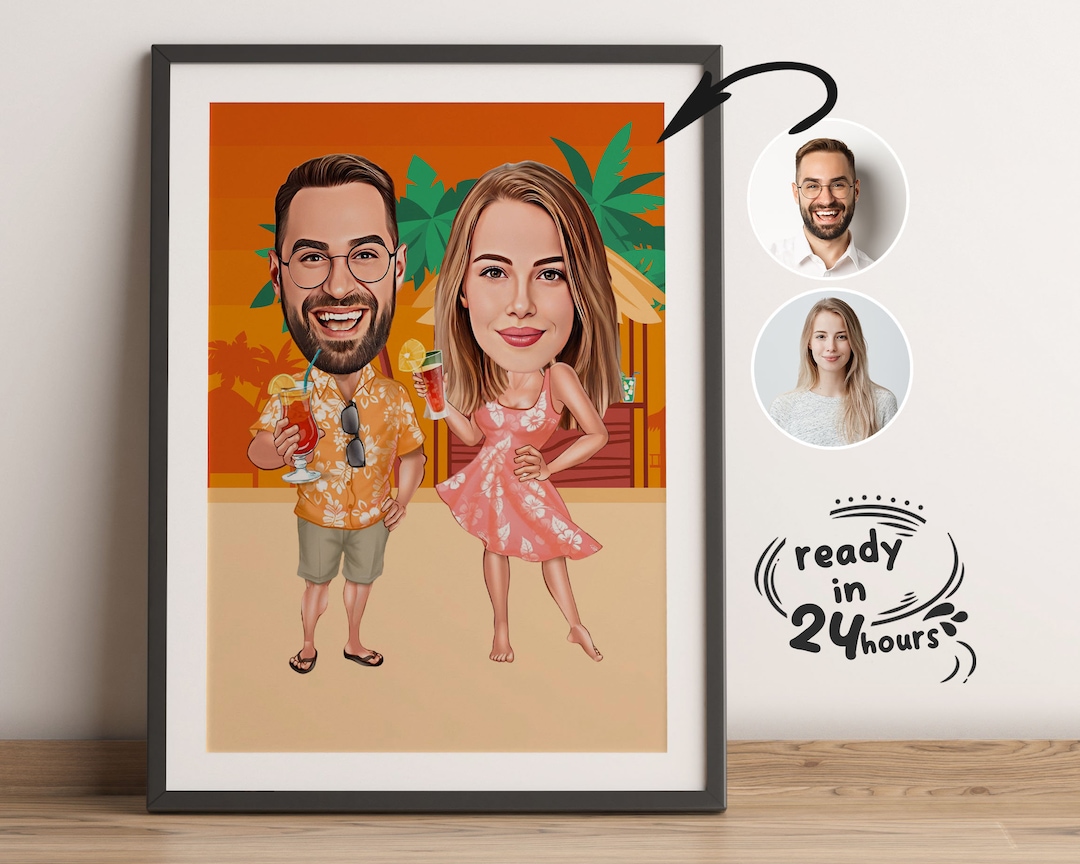 Custom Couple Cartoon Portrait, Couple Portrait, Couple Gift, Couple ...