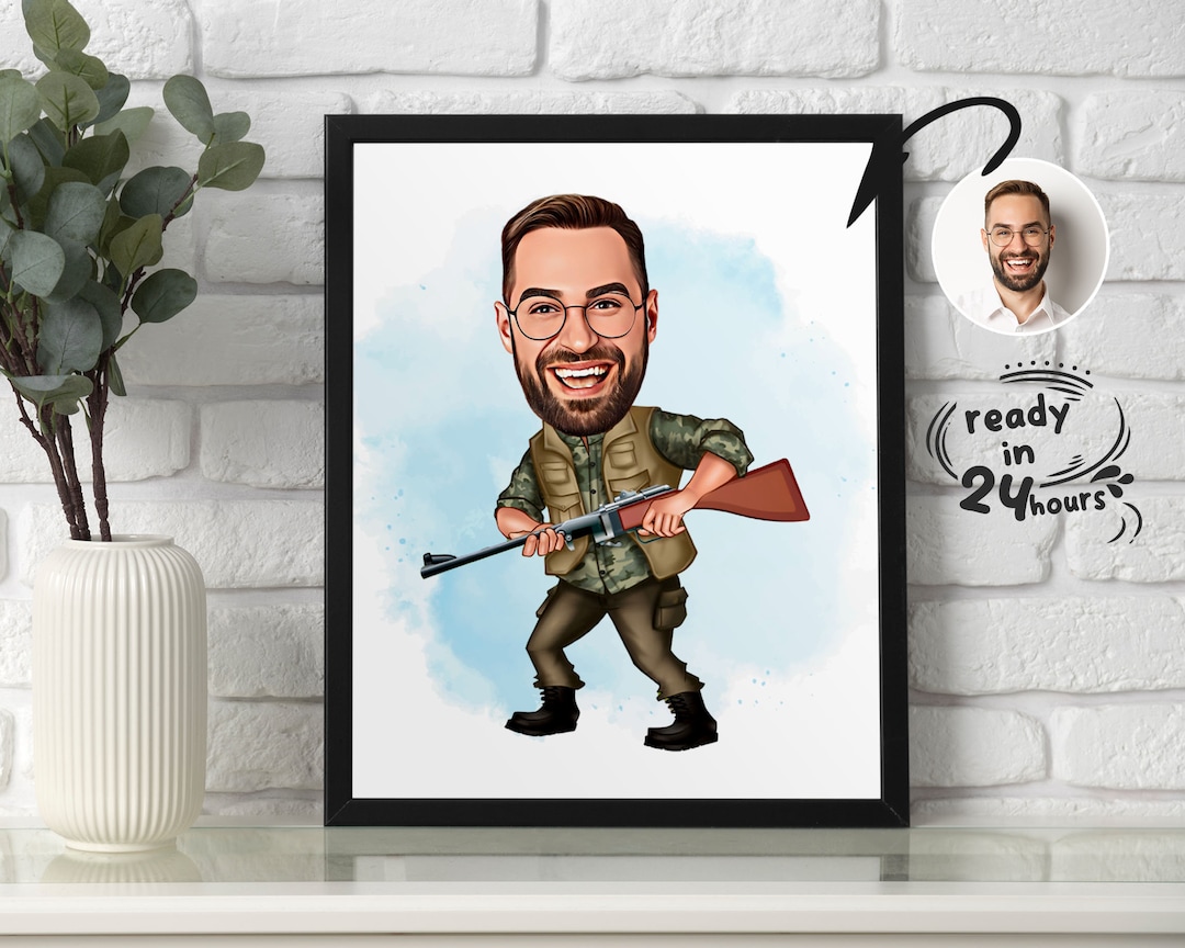 Custom Hunter Cartoon Portrait, Hunter Portrait, Gift for Hunter ...