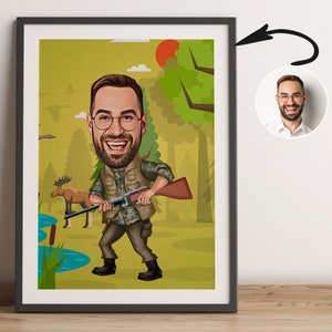 Custom Hunter Cartoon Portrait, Hunter Portrait, Gift for Hunter ...