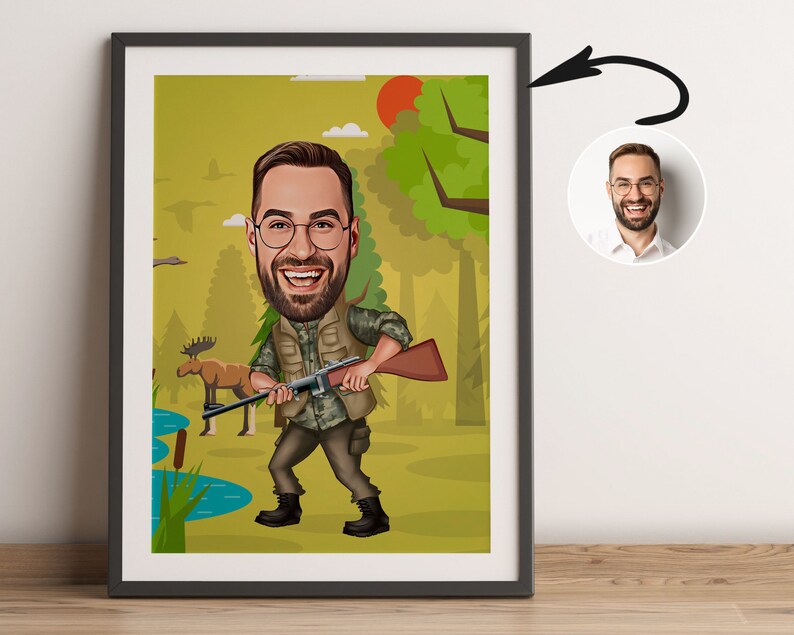 Custom Hunter Cartoon Portrait, Hunter Portrait, Gift for Hunter ...