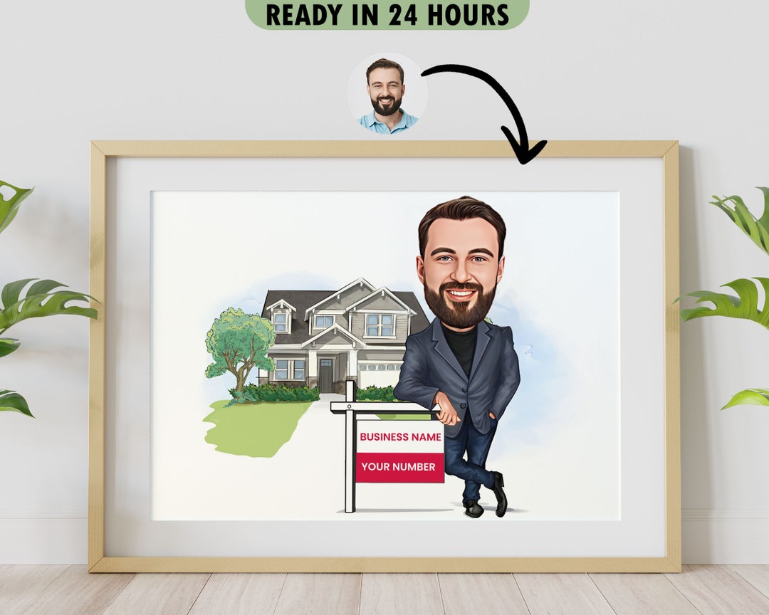Custom Realtor Cartoon Portrait, Realtor Caricature, Realtor Gift, Real ...
