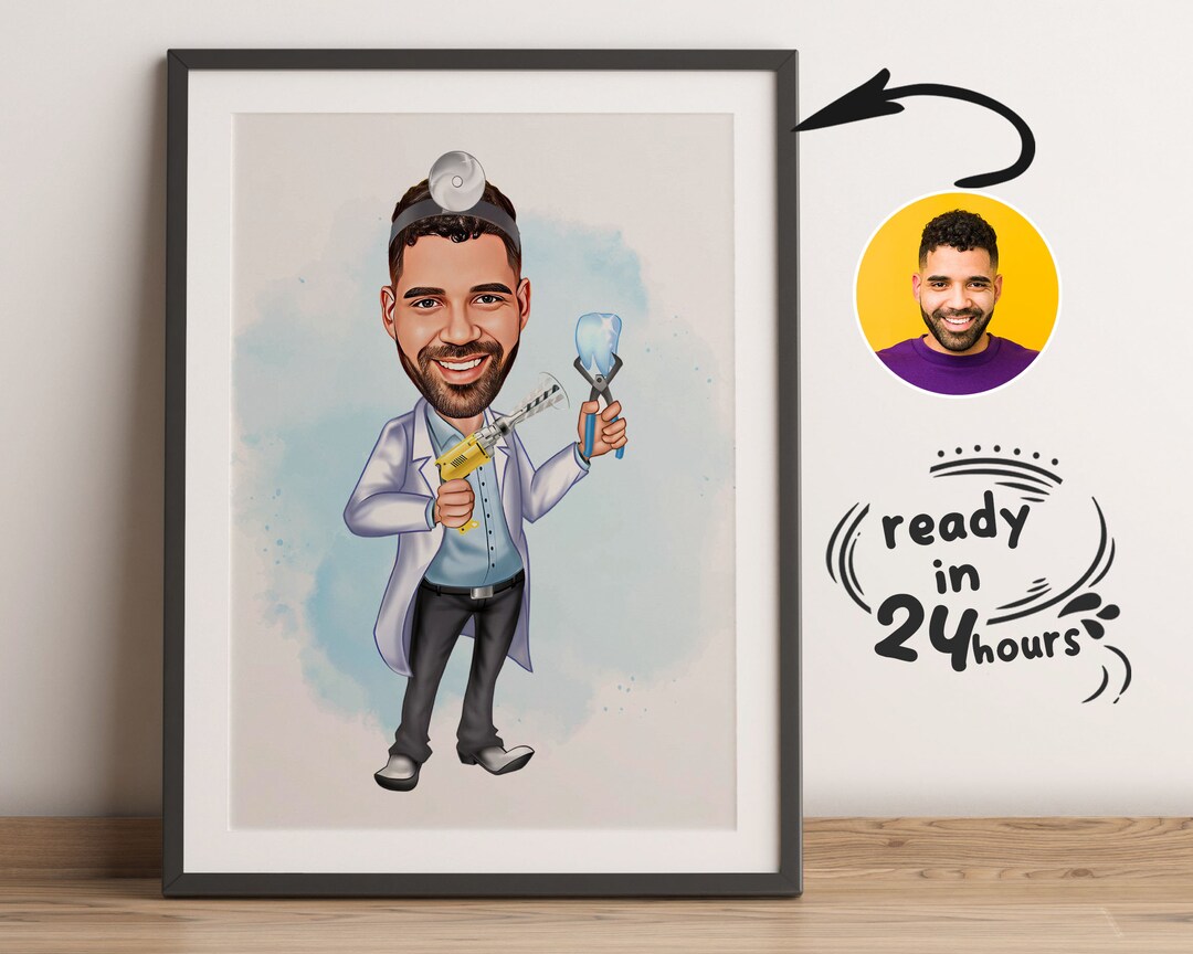 Custom Male Dentist Cartoon Portrait, Dentist Portrait, Gift for ...