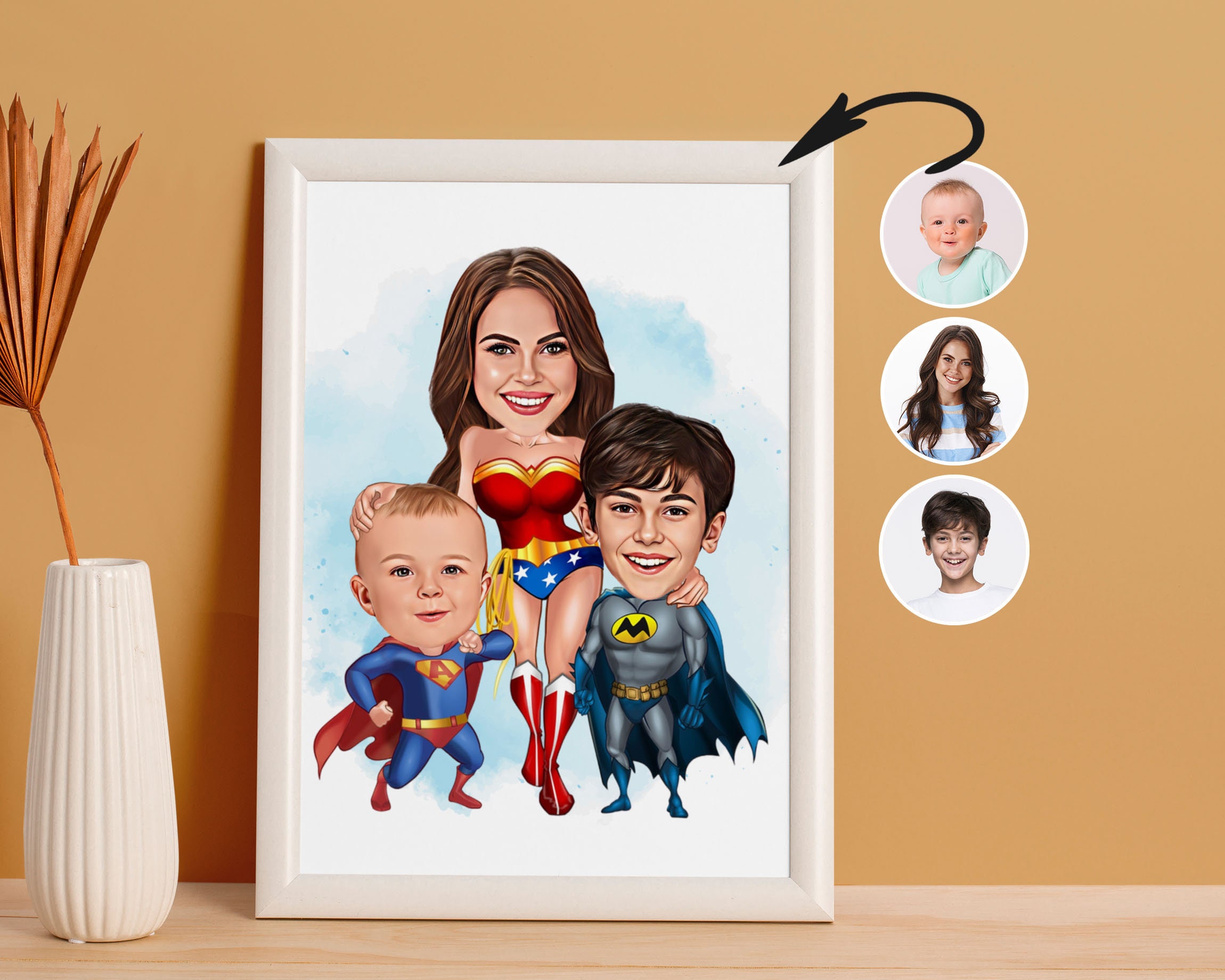 Custom Super Family Cartoon Portrait, Family Portrait, Family Gift ...