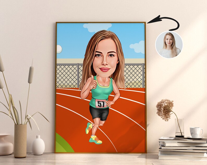 Custom Runner Cartoon Portrait, Runner Portrait, Runner Gift, Runner ...