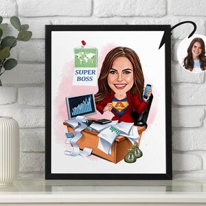 Custom Female Super Boss Cartoon Portrait, Boss Portrait, Gifts for ...
