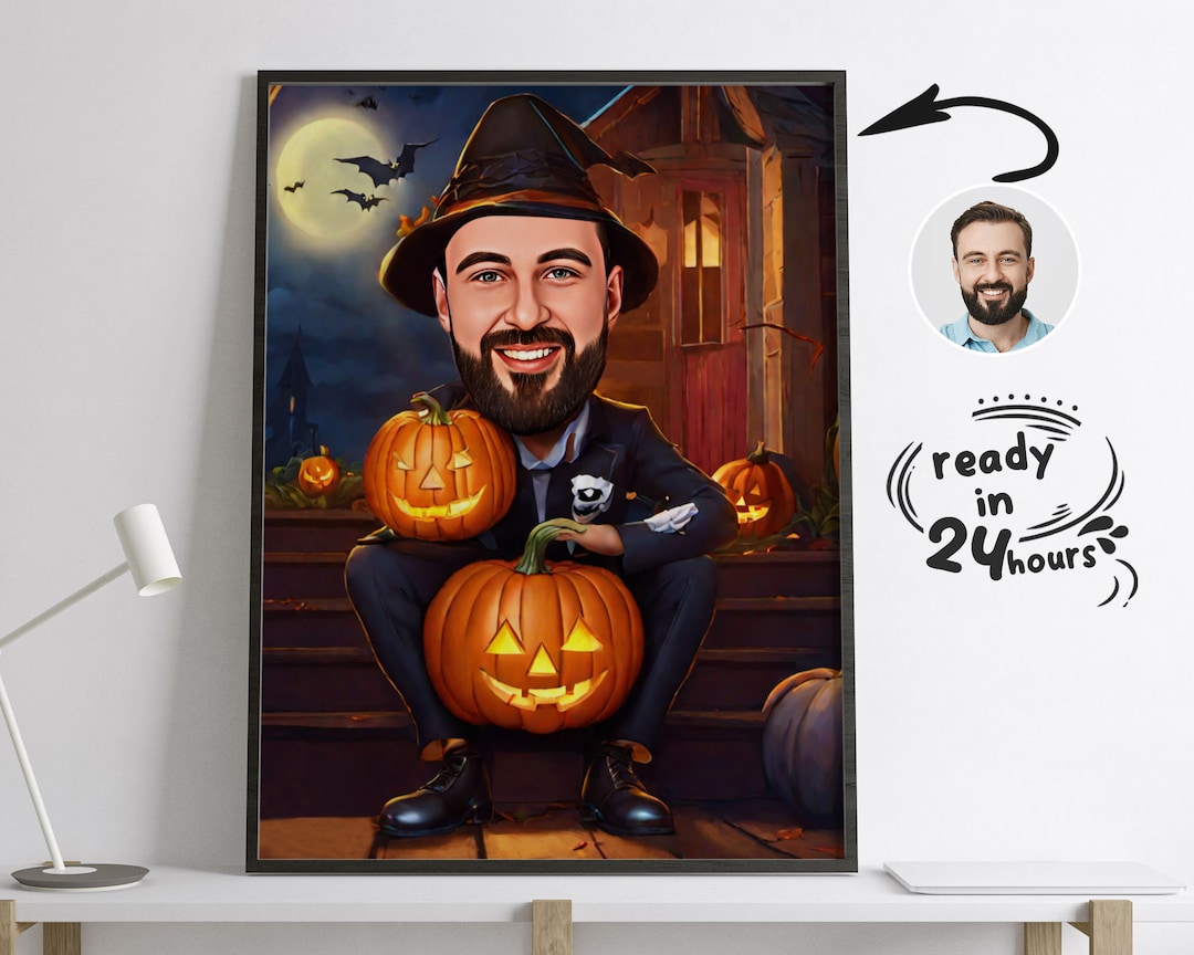 Custom Halloween Cartoon Portrait, Halloween Portrait, Halloween Gift ...