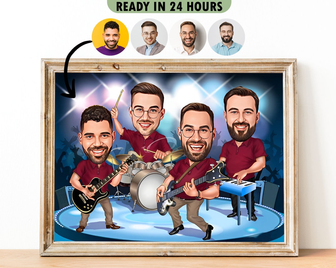 Custom Band Cartoon Portrait, Band Portrait, Gift for Band, Band ...