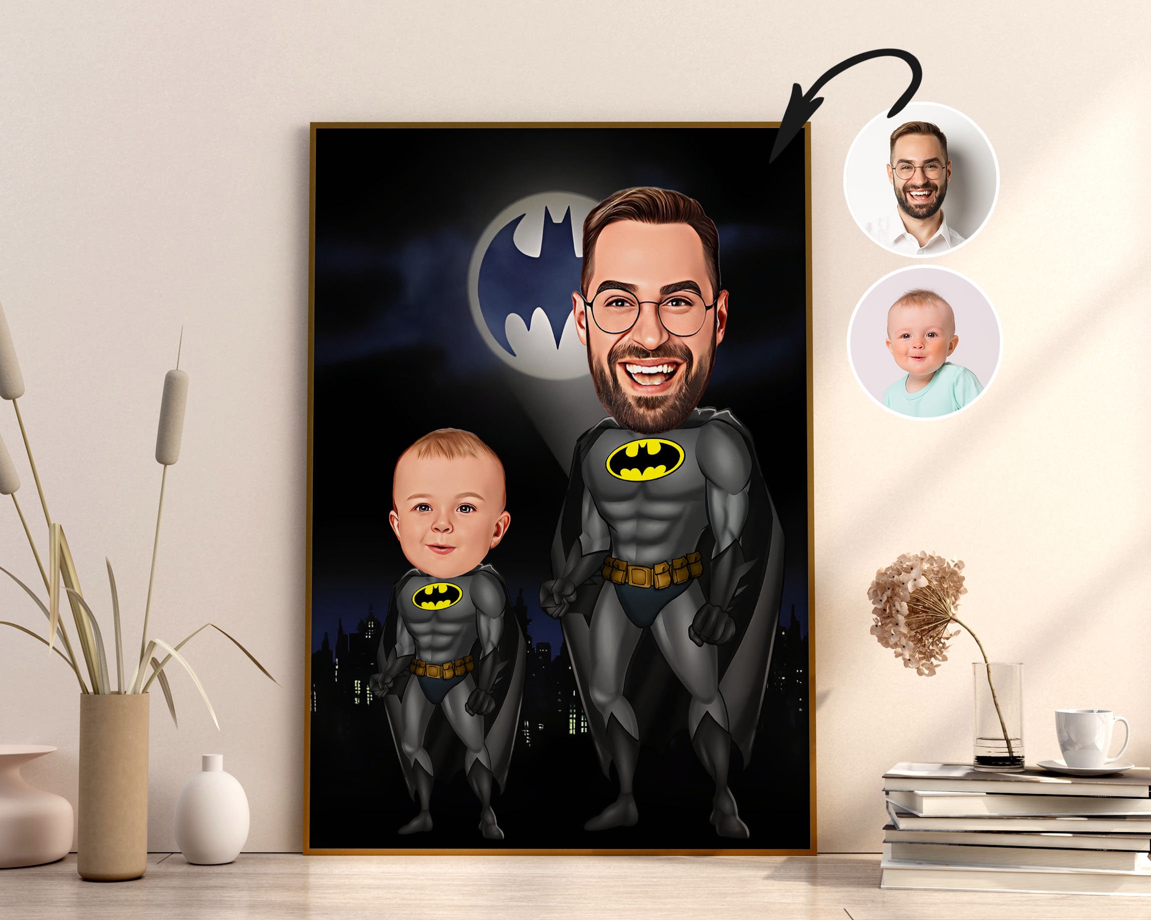 Custom Super Dad and Kids Cartoon Portrait, Superhero Caricature, Super ...