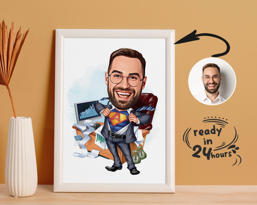 Custom Super Boss Cartoon Portrait, Super Boss Caricature, Gift for ...