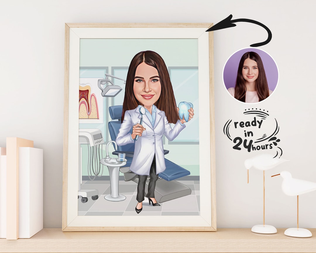 Custom Woman Dentist Cartoon Portrait, Dentist Portrait, Gift for ...
