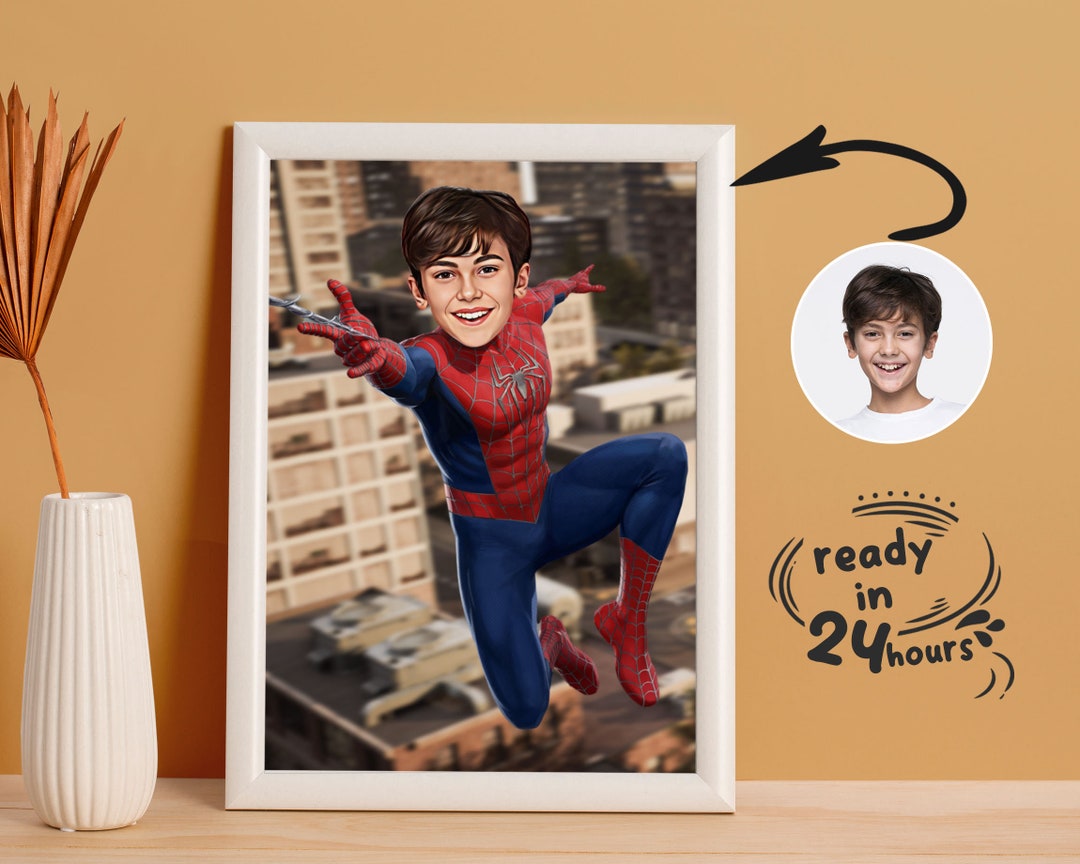 Personalized Superhero Cartoon Portrait, Superhero Portrait, Gift for ...
