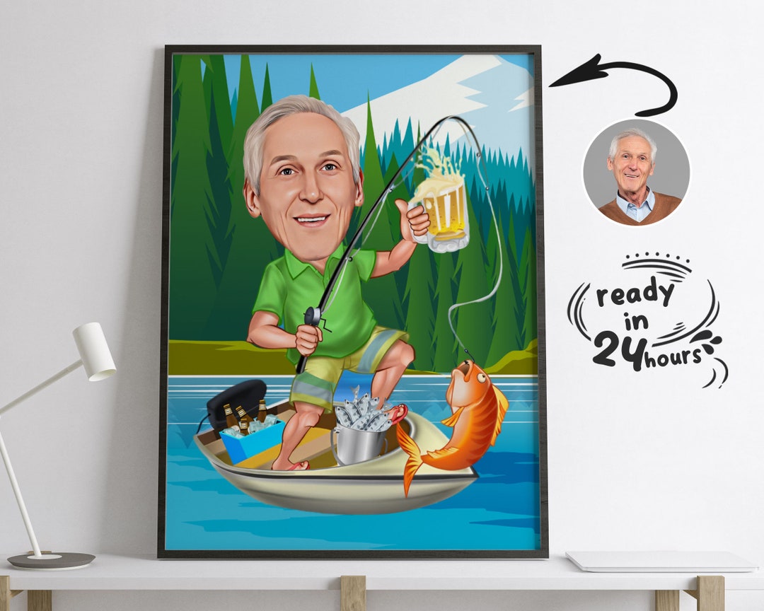 Custom Fisherman Cartoon Portrait, Gift for Fisher, Fisherman ...
