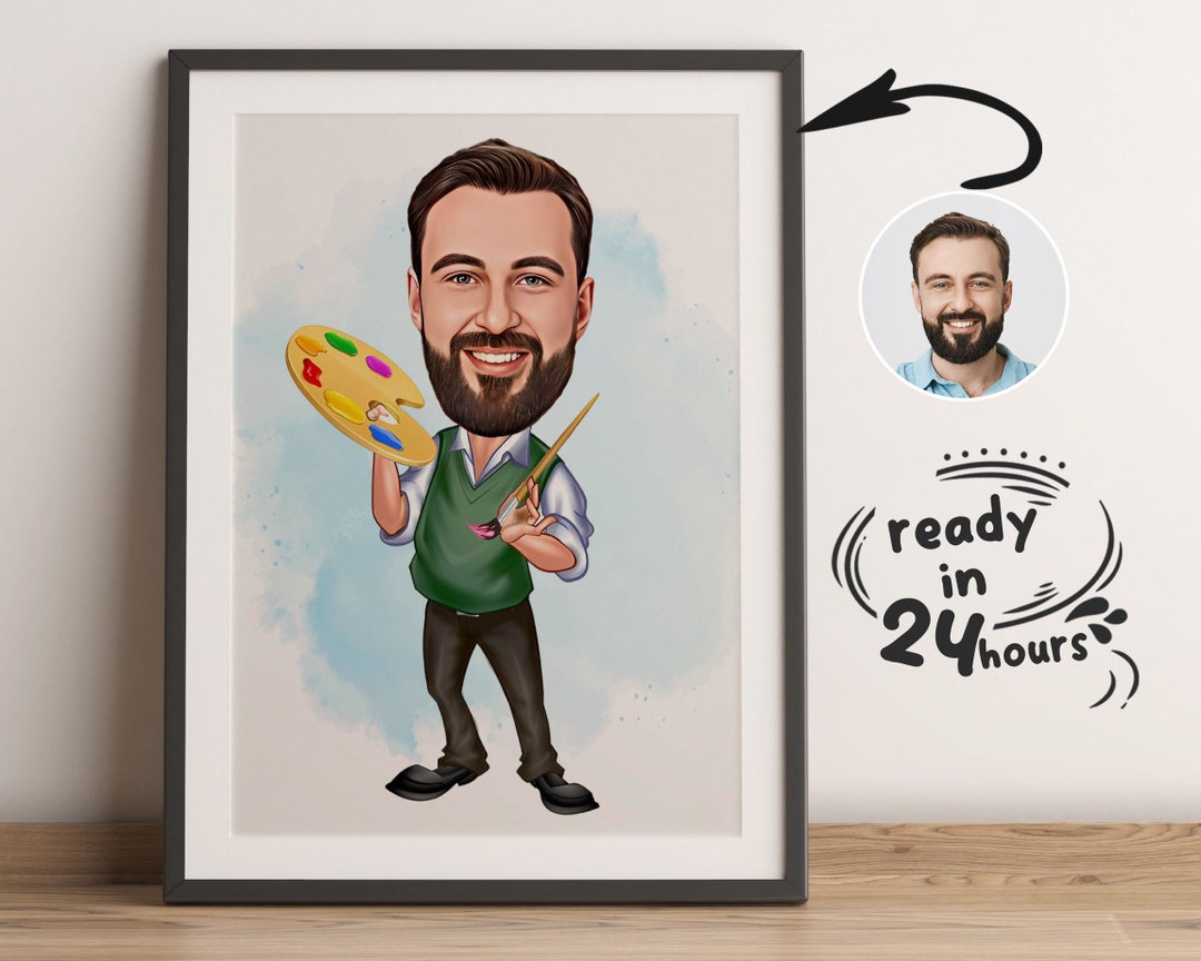 Custom Painter Cartoon Portrait, Painter Portrait, Painter Gift ...