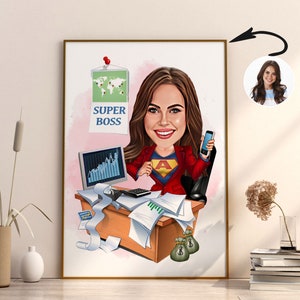 Custom Female Super Boss Cartoon Portrait, Boss Portrait, Gifts for ...