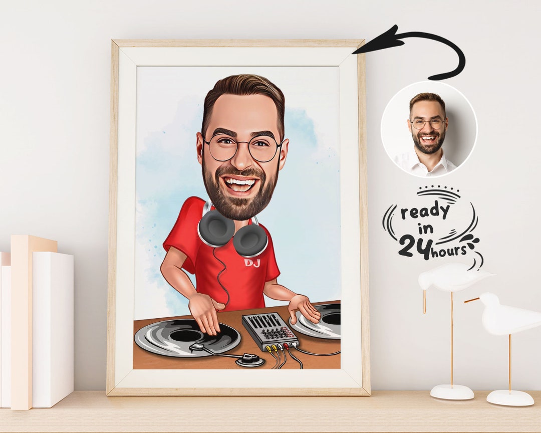 Retrato de dibujos animados de DJ personalizado, caricatura de DJ ...