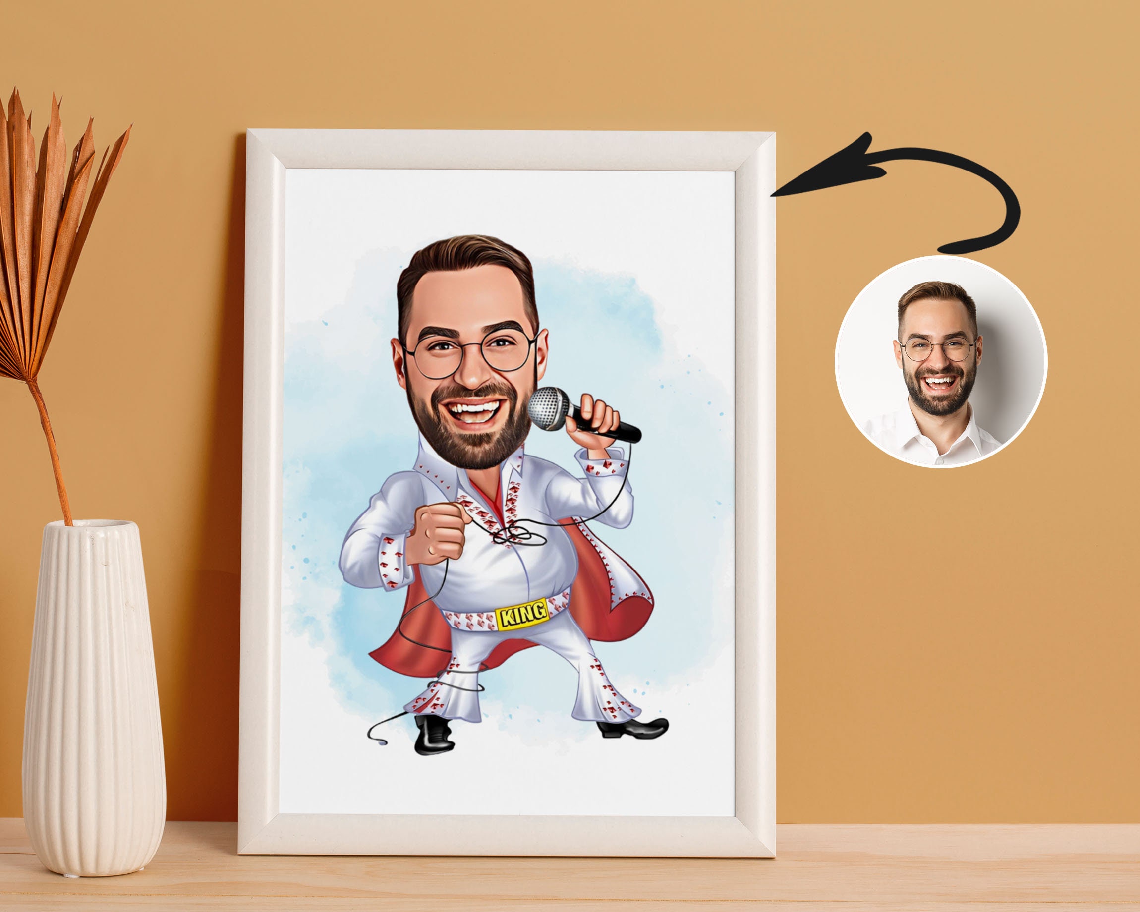 Custom Elvis Presley Cartoon Portrait, Elvis Presley Portrait, Birthday ...