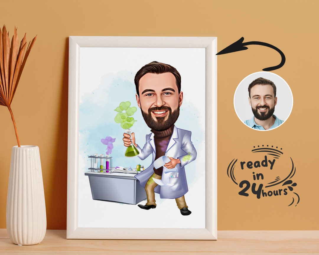 Custom Chemist Cartoon Portrait, Chemist Portrait, Chemist Gift ...