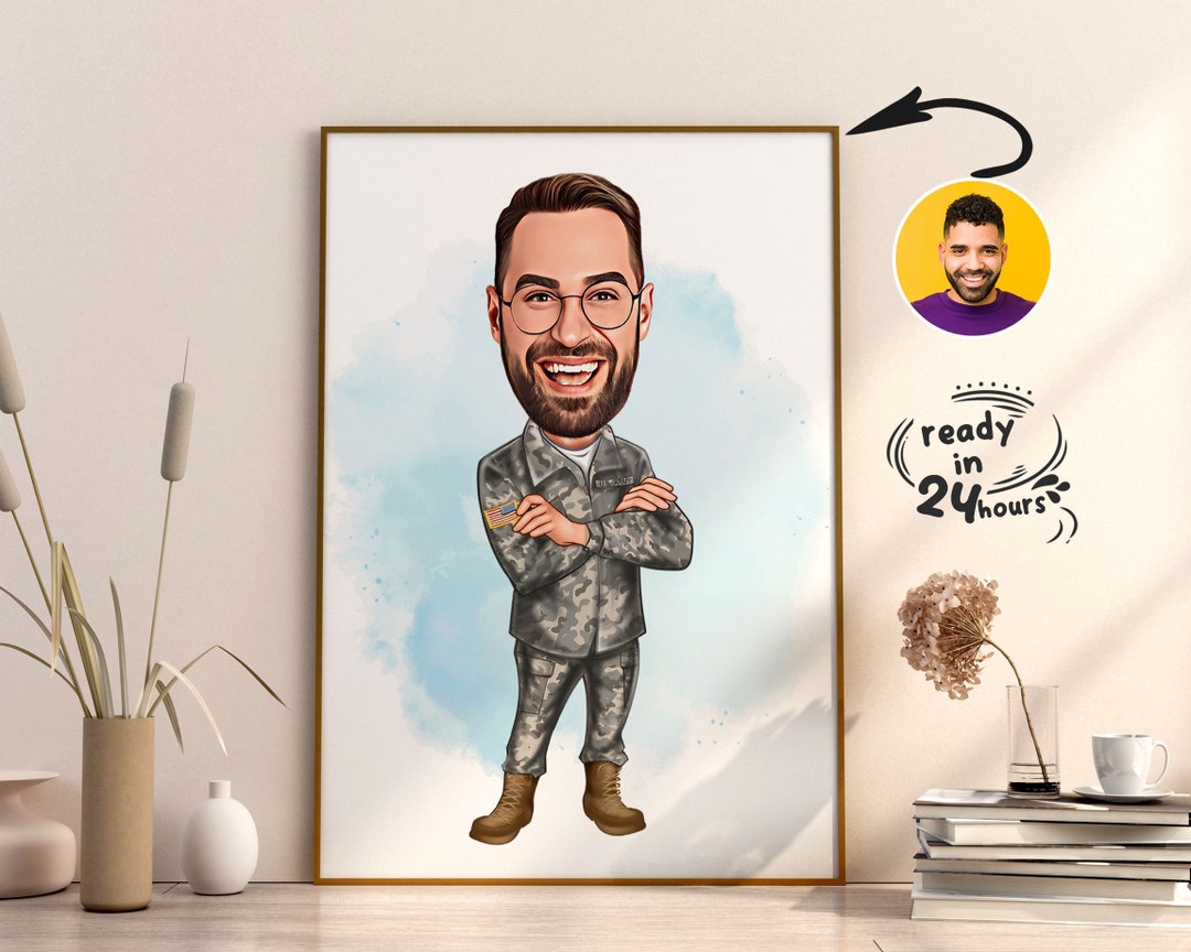 Custom Soldier Cartoon Portrait, Soldier Portrait, Soldier Gift ...
