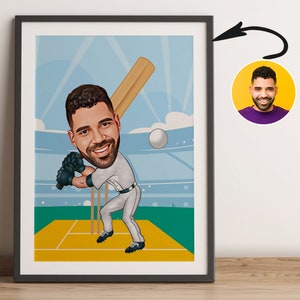Custom Cricket Player Cartoon Portrait, Cricket Caricature, Gift for ...