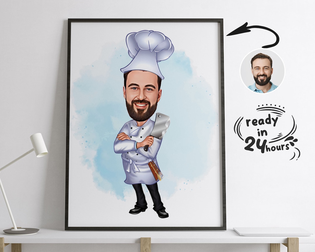 Custom Male Chef Cartoon Portrait, Chef Caricature, Gift for Chef, Chef ...
