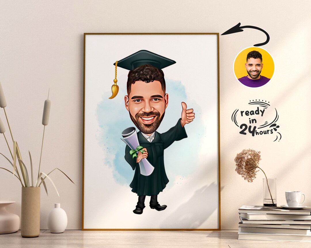 Custom Graduation Cartoon Portrait, Graduation Portrait, Graduation ...