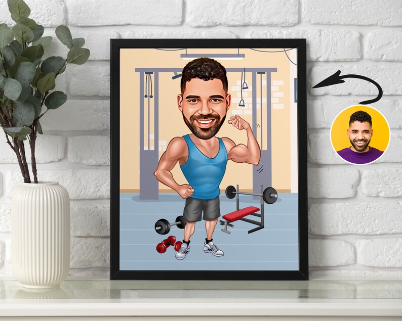 Personalized Fitness Cartoon Portrait, Fitness Caricature, Gift for ...