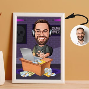 Custom Gamer Cartoon Portrait, Gamer Caricature, Gift for Gamer, Gamer ...
