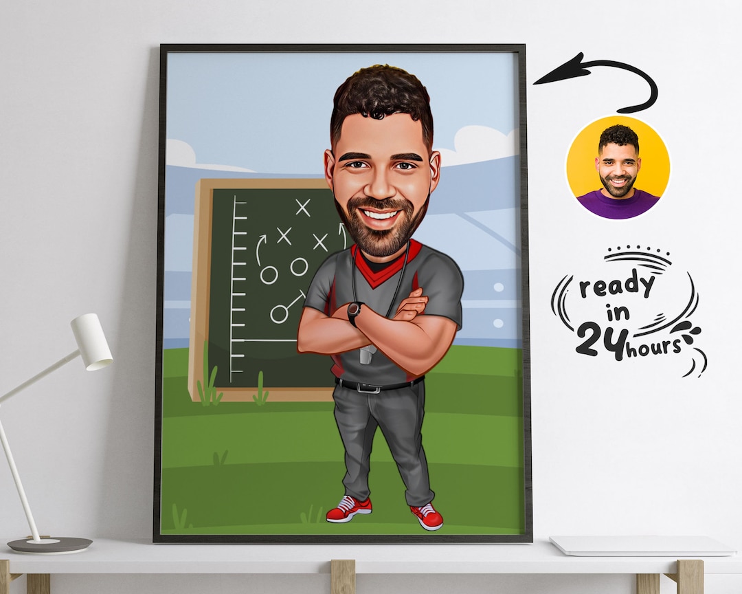 Custom Coach Cartoon Portrait, Coach Portrait, Gift for Coach, Coach ...
