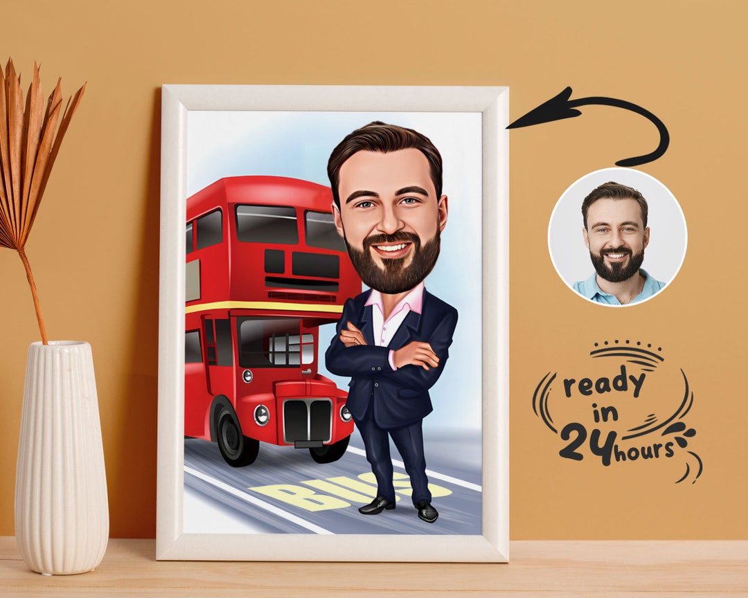 Custom Bus Driver Cartoon Portrait, Bus Driver Caricature, Bus Driver ...