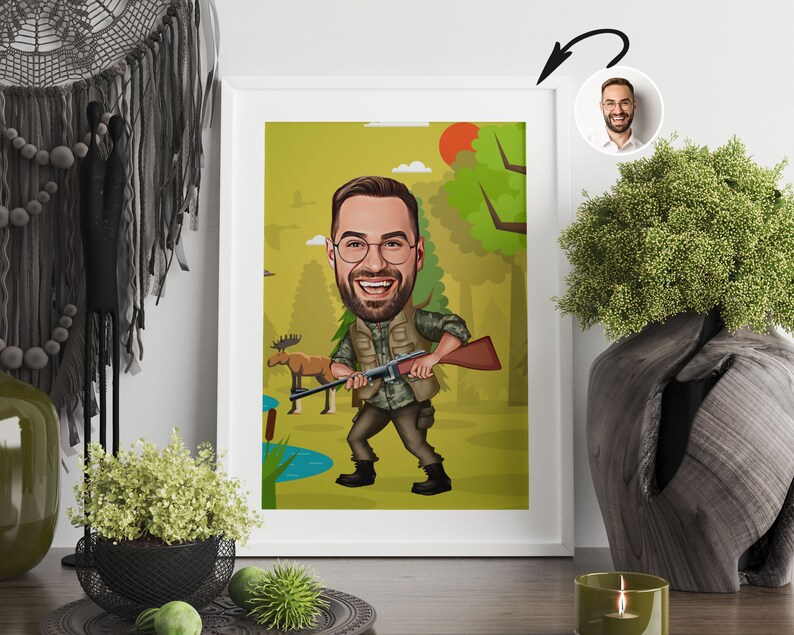 Custom Hunter Cartoon Portrait, Hunter Portrait, Gift for Hunter ...