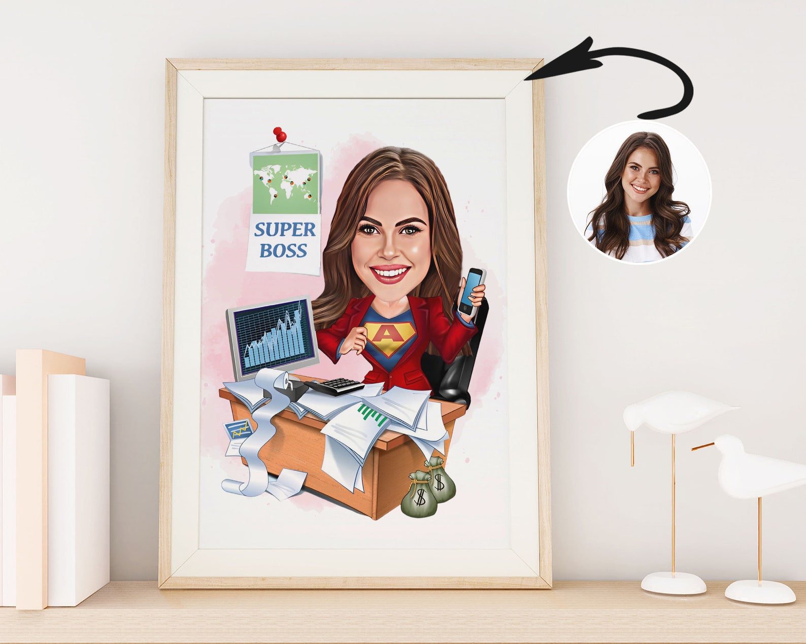 Custom Female Super Boss Cartoon Portrait, Boss Portrait, Gifts for ...