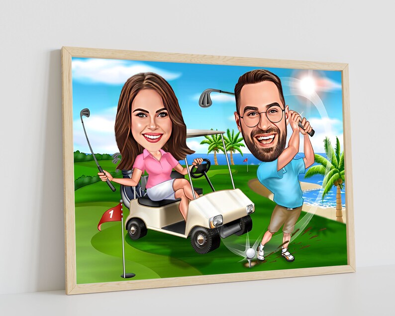Custom Golfer Couple Cartoon Portrait, Couple Portrait, Gift for Couple ...