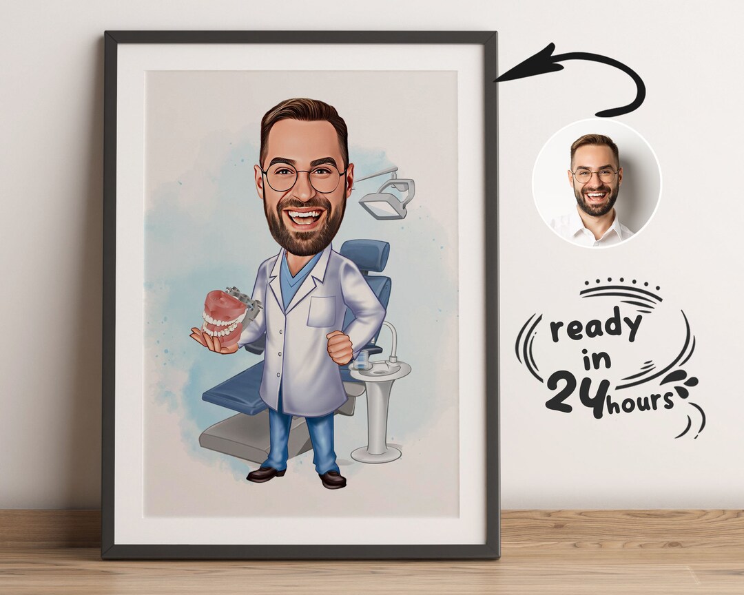 Custom Male Dentist Cartoon Portrait, Dentist Portrait, Gift for ...