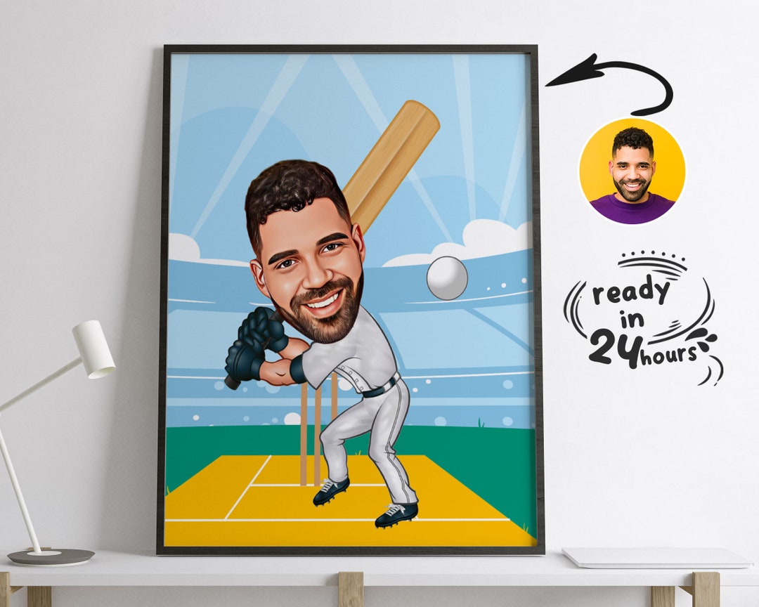 Custom Cricket Player Cartoon Portrait, Cricket Caricature, Gift for ...
