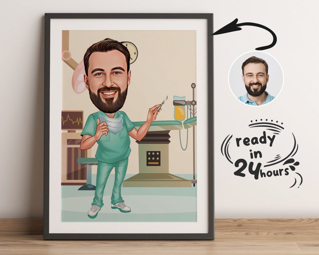 Custom Surgeon Cartoon Portrait, Surgeon Caricature, Gift for Surgeon ...