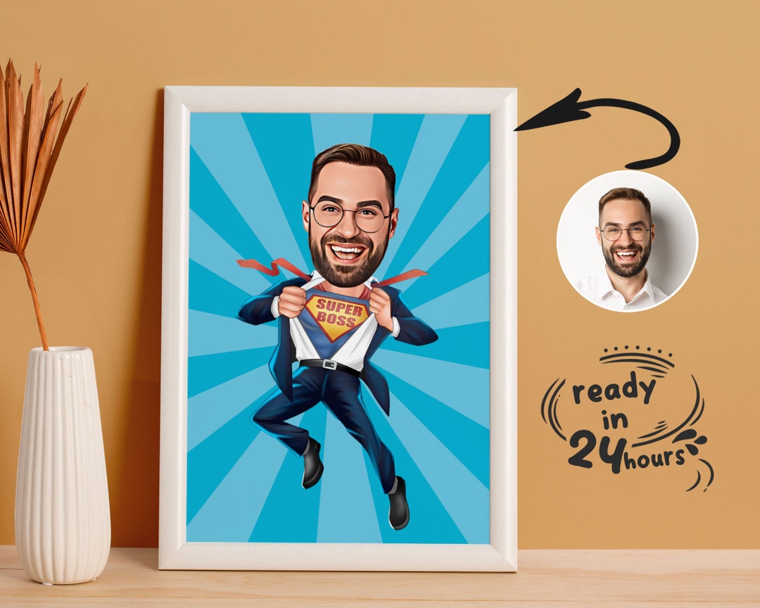 Personalized Super Boss Cartoon Portrait, Super Boss Caricature, Gift ...