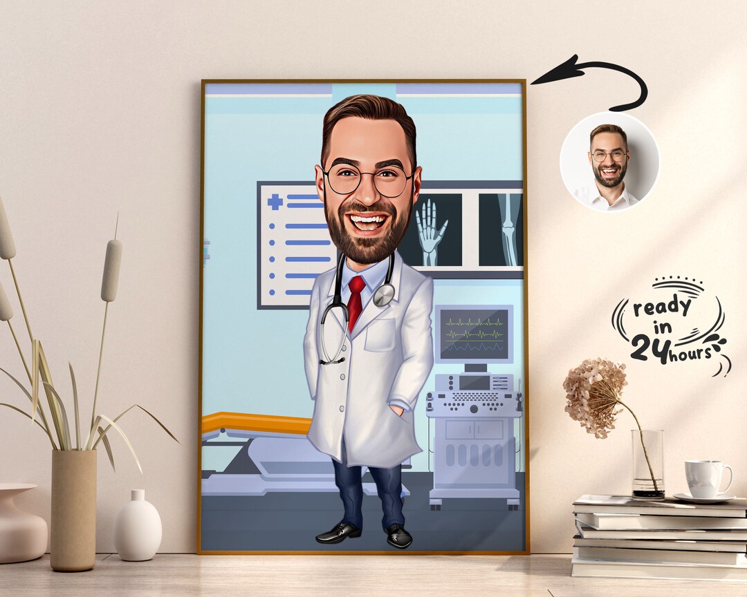 Custom Male Doctor Cartoon Portrait, Doctor Portrait, Doctor Caricature ...