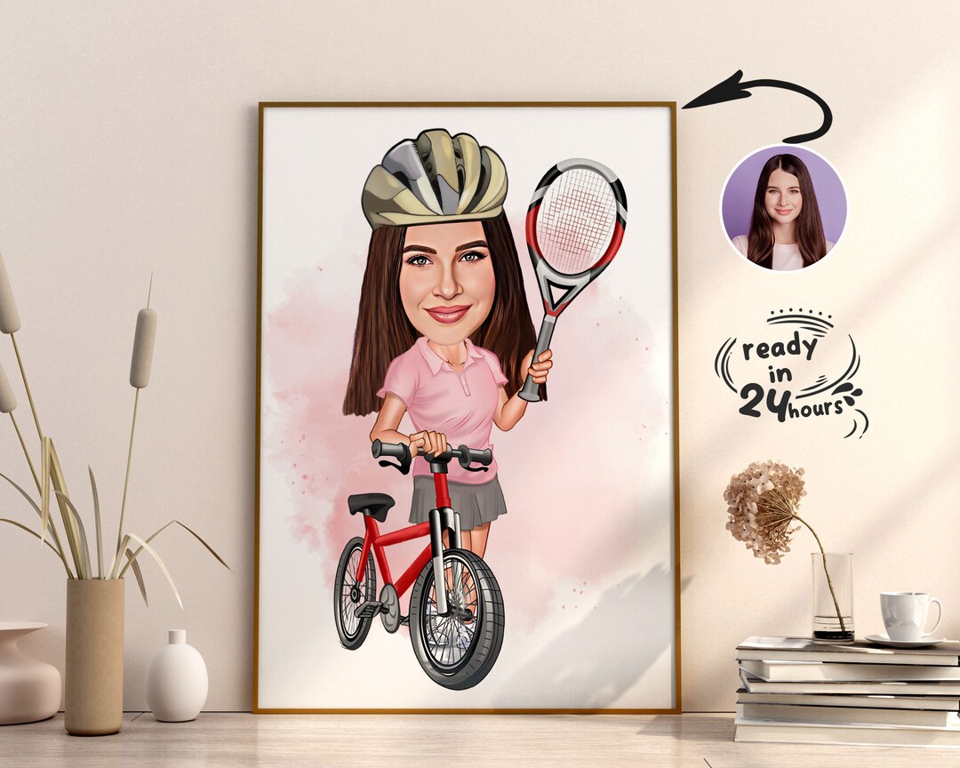 Personalized Woman Cyclist Cartoon Portrait, Cyclist Gift for Women ...