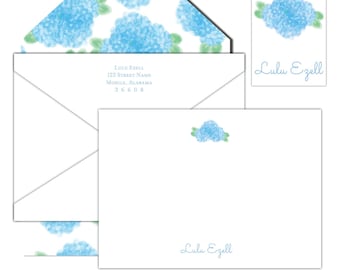 Blue Hydrangea Patterned Personalized Scalloped Stationery Set ...