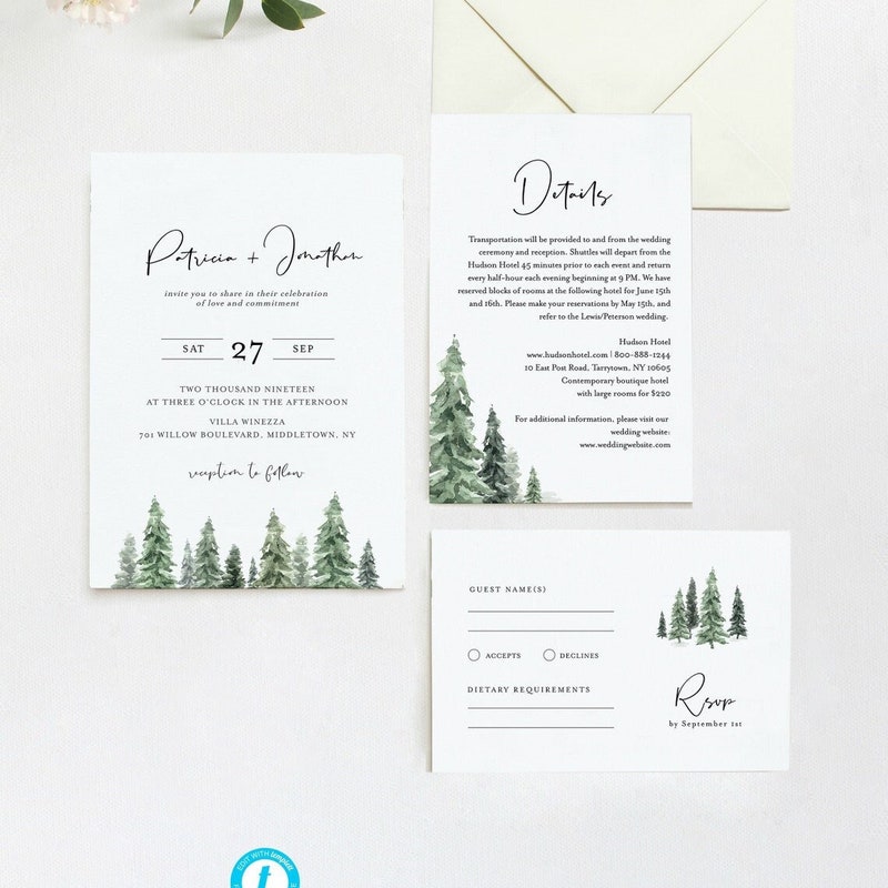 Pine Tree Invitation - Etsy