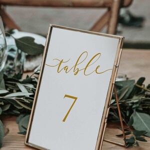 Gold Table Numbers Card Calligraphy, Wedding Table Number Elegant ...