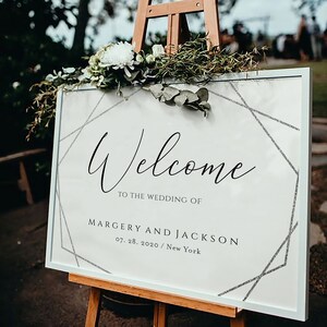Silver Geometric Welcome Sign Printable, Editable Welcome Sign Silver ...