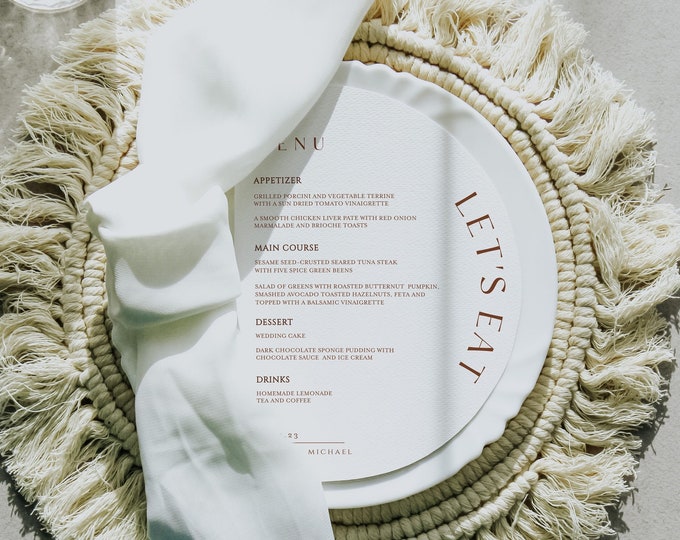 Half Circle Menu Card and Round Place Card Set - Etsy